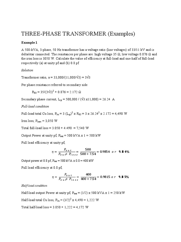 Three Phase Transformer Examples Example | PDF | Transformer | Electronics