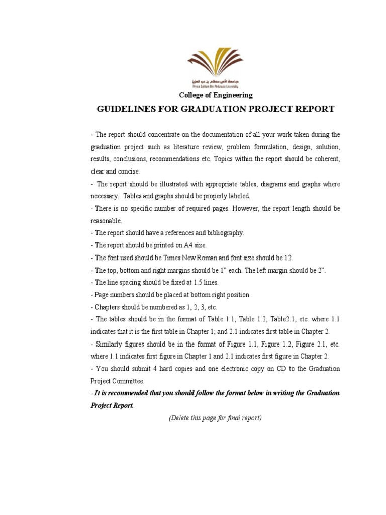 Guidelines For Graduation Project Report: College of Engineering | PDF ...