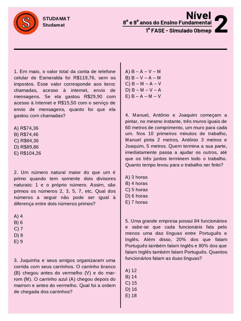 Simulado OBMEP para 8° e 9° anos | PDF | Triângulo