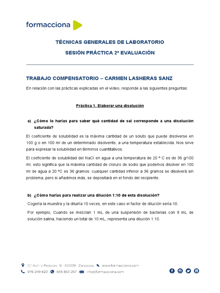 TGL - Sesión Práctica 2 Evaluación - Trabajo Compensatorio | PDF | Solubilidad | Concentración
