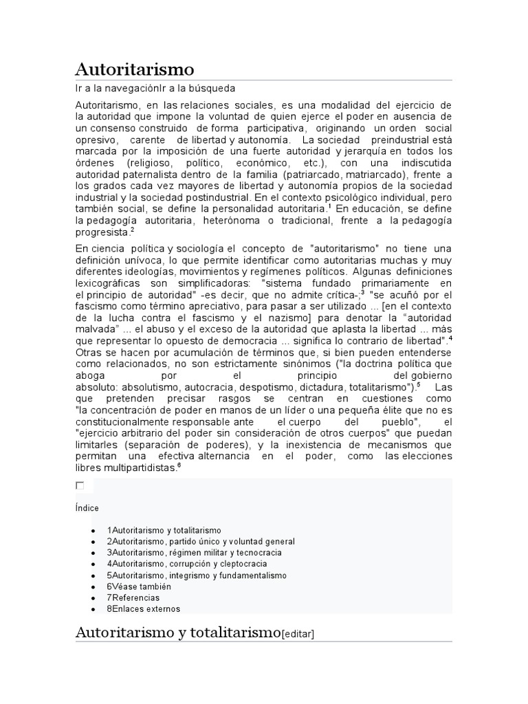 Definición y características del autoritarismo | PDF | Autoritarismo ...