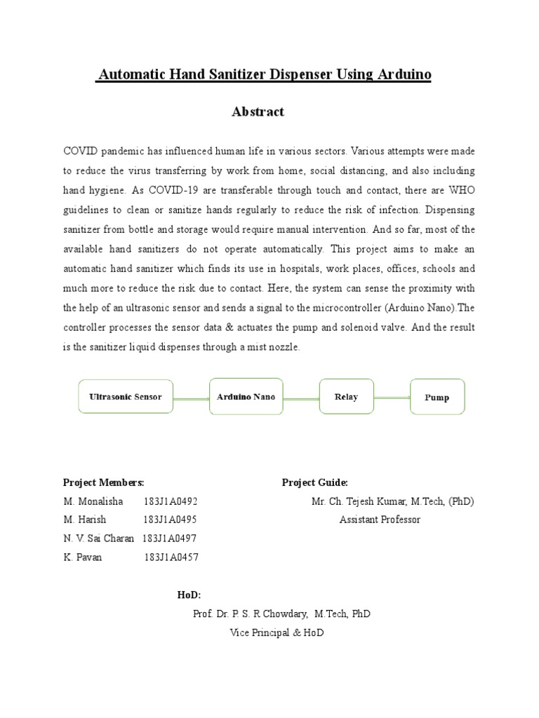 Automatic Hand Sanitizer Dispenser Using Arduino | PDF