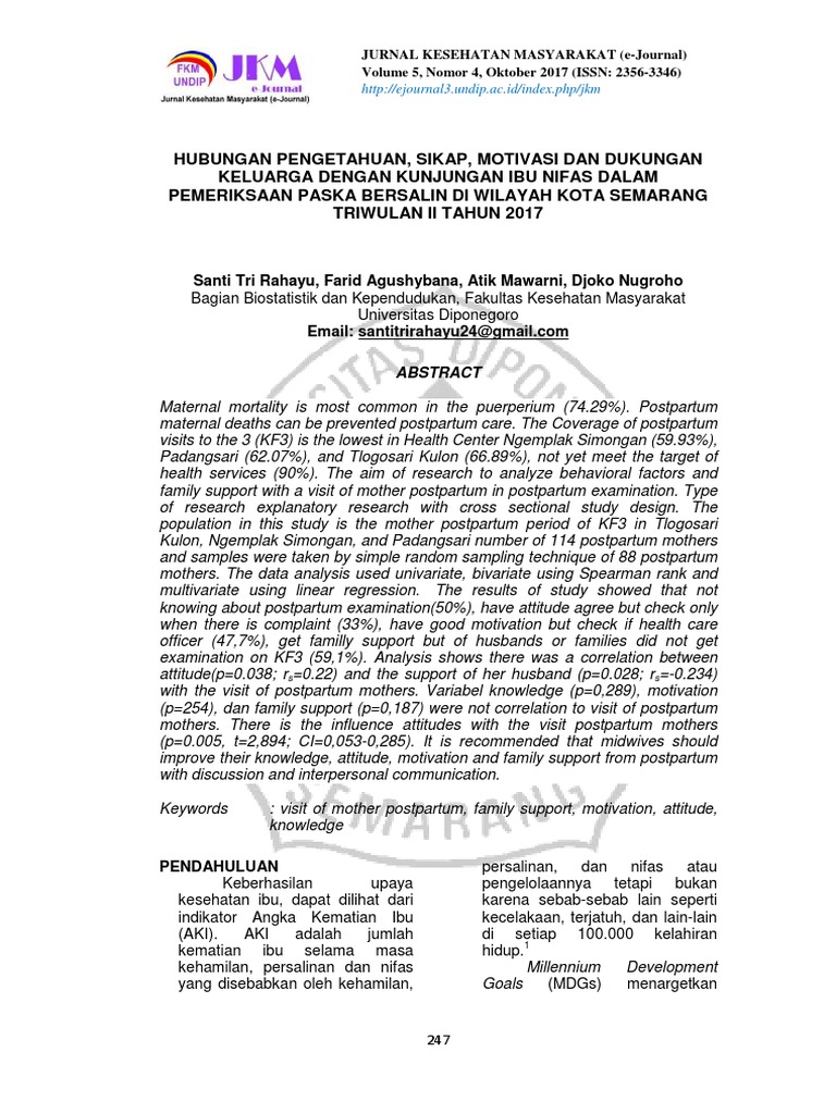 Hubungan Pengetahuan, Sikap, Motivasi Dan Dukungan Keluarga Dengan Kunjungan Ibu Nifas Dalam ...