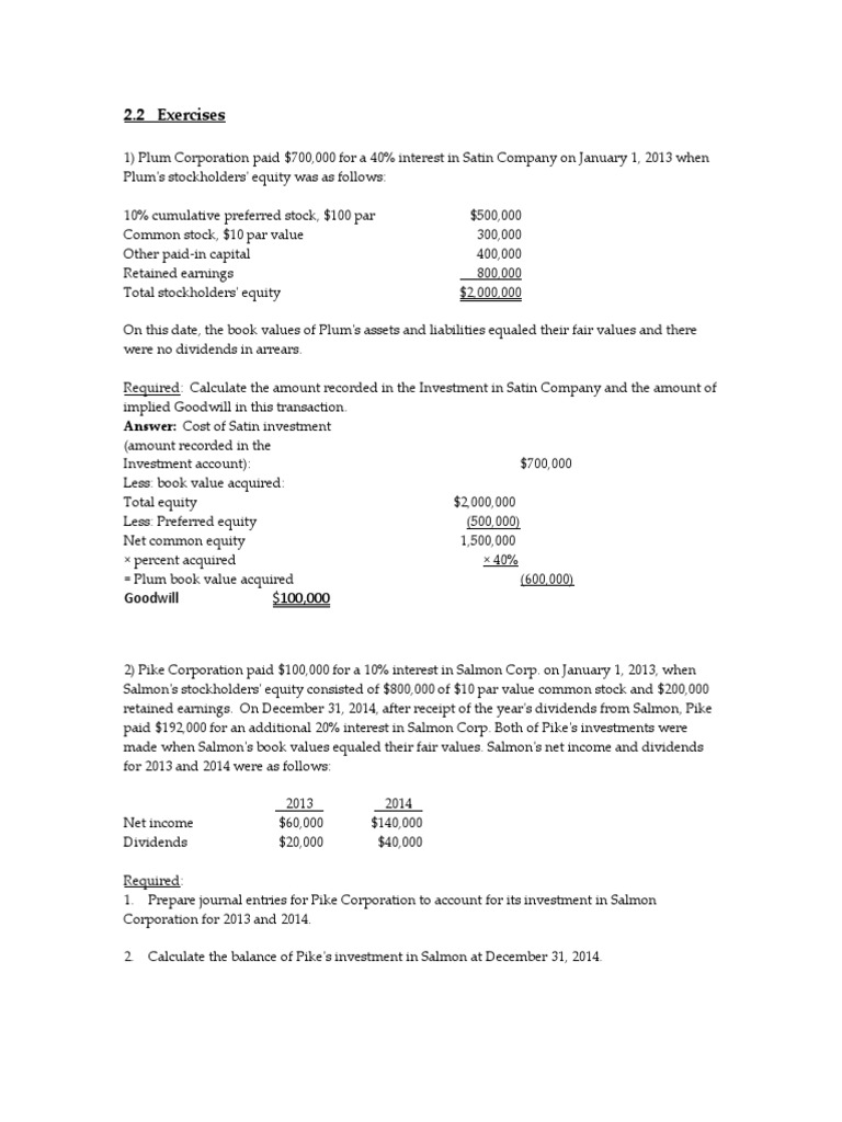 Chapter 2 Advanced Accounting | PDF | Book Value | Debits And Credits