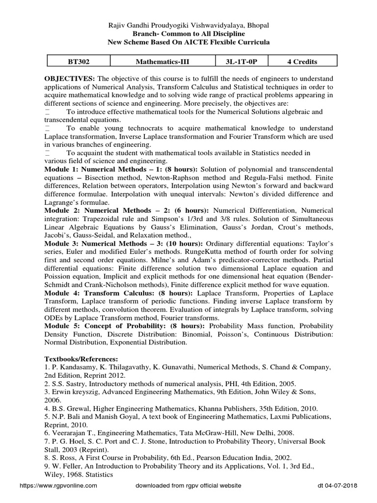 RGPV Syllabus Aicte BT 302 Mathematics 3 (Ce Me Ec) | PDF | Numerical ...