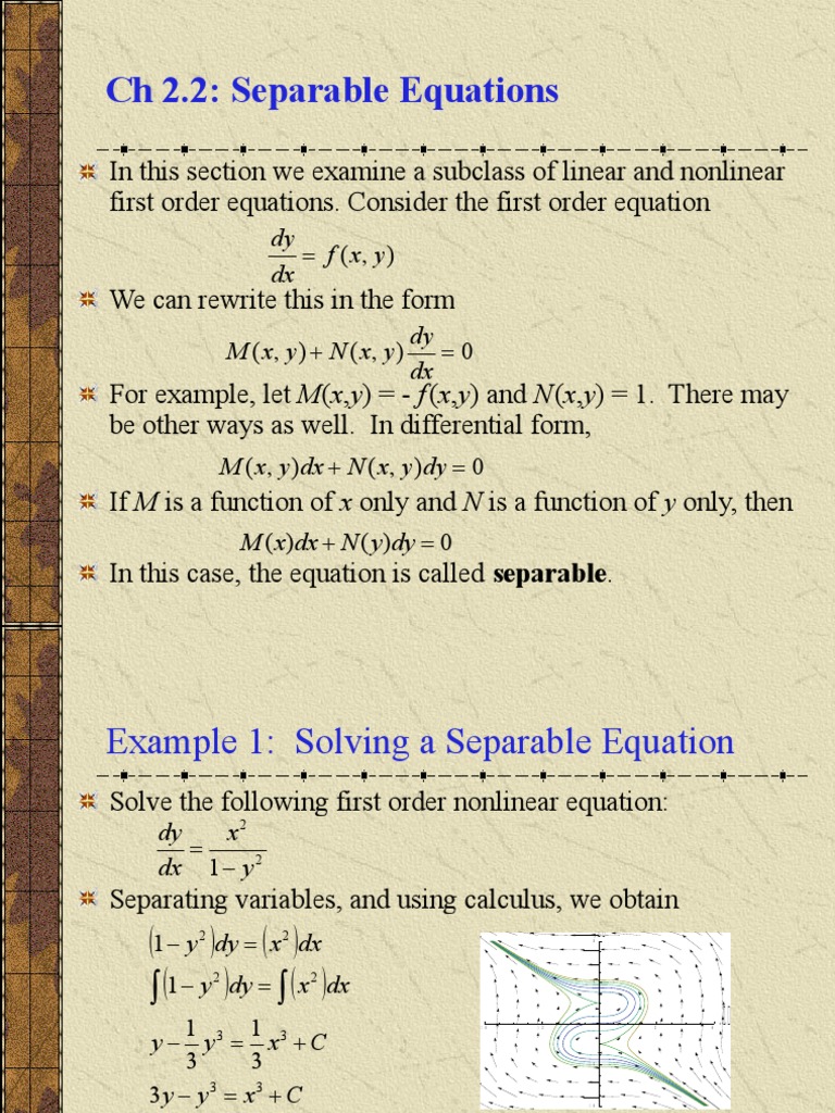 CH 2.2: Separable Equations: X F DX Dy | PDF | Equations | Differential ...