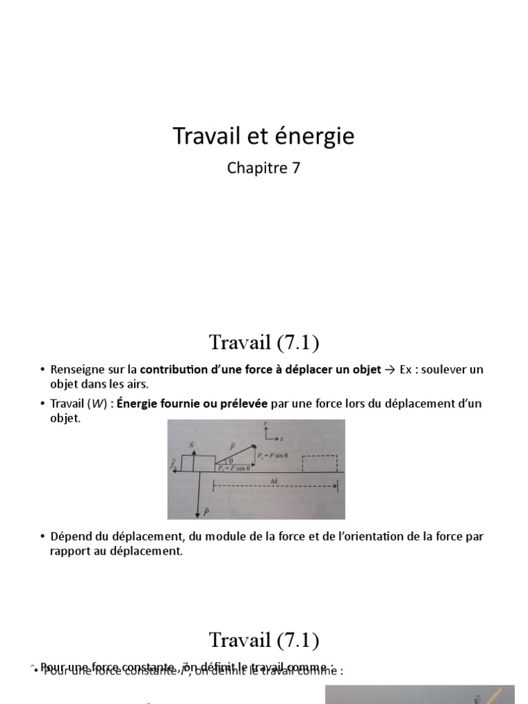 Chapitre 07 Travail Et Energie | PDF | Puissance (physique) | Physique appliquée et ...