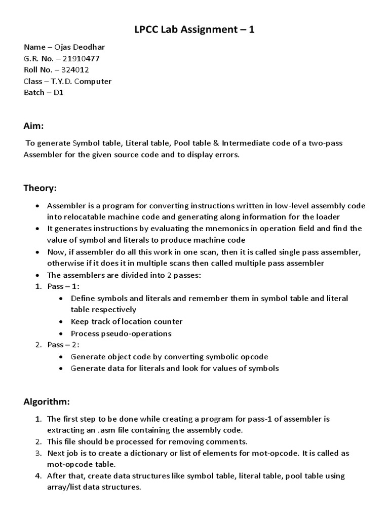 LPCC Lab Assignment - 1 | PDF | Assembly Language | Computer Science