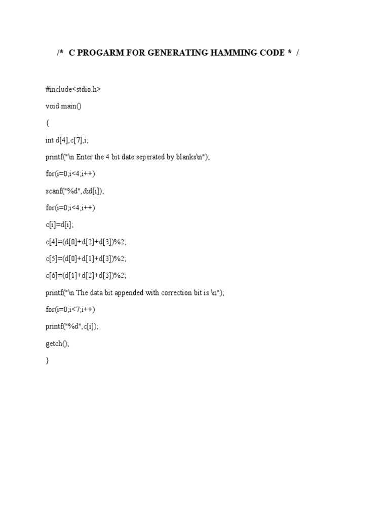 Hamming Code Generation and Detection in C | PDF