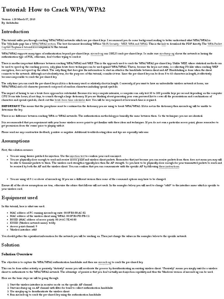 Tutorial: How To Crack WPA/WPA2 | PDF | Wireless Access Point | Networking