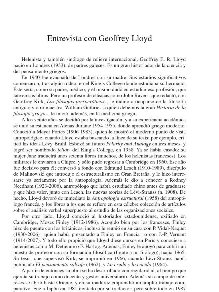 Geoffrey Lloyd: Ciencia y Filosofía Griega | PDF | Antropología | Science