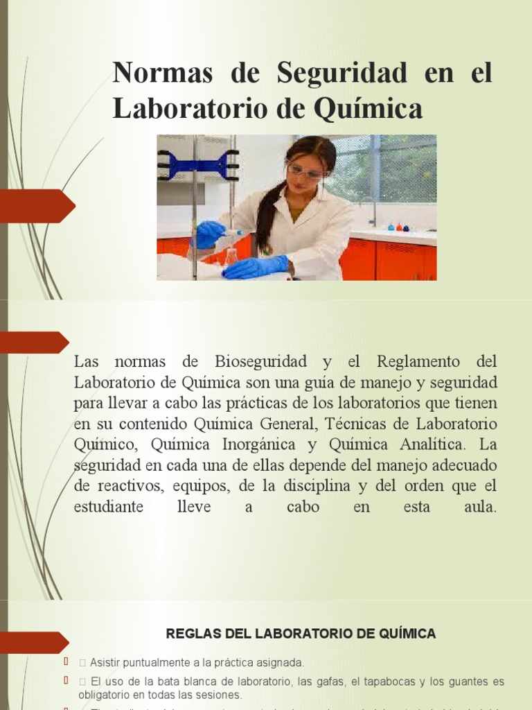 dIAPOSITIVAS Normas de Seguridad en El Laboratorio de Química | PDF | Laboratorios | Ciencias ...