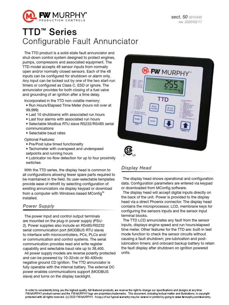 TTD Series Configurable Fault Annunciator | PDF | Power Supply | Backlight