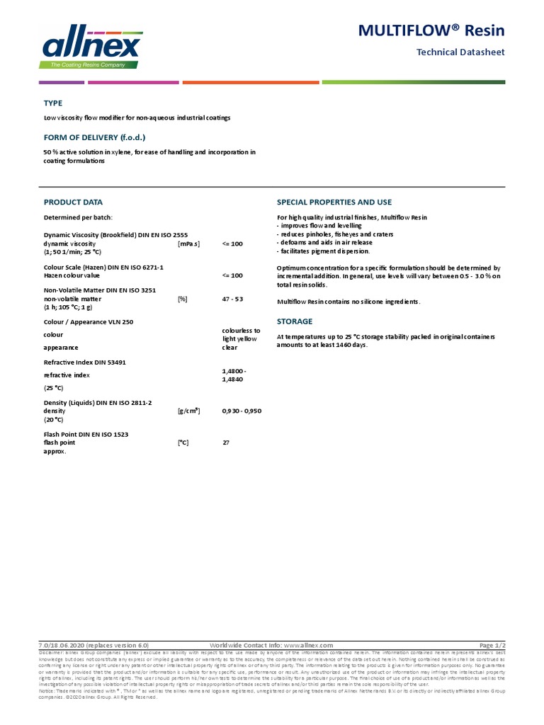 Multiflow® Resin: Technical Datasheet | PDF | Intellectual Property ...