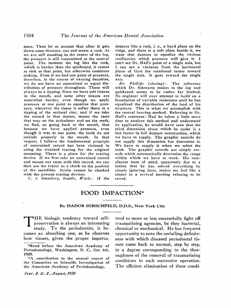 Food Impaction - Hirschfeld1930 | PDF | Human Anatomy | Health Sciences