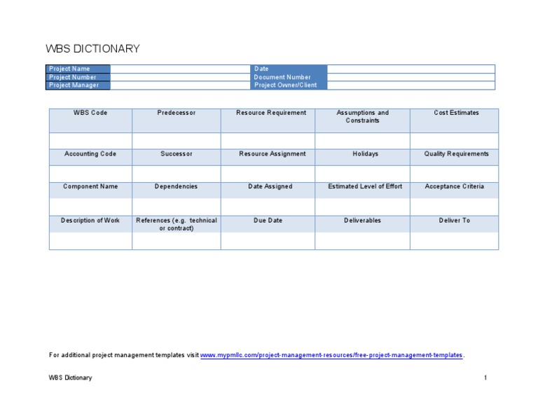 WBS Dictionary Template | PDF | Computers | Technology & Engineering