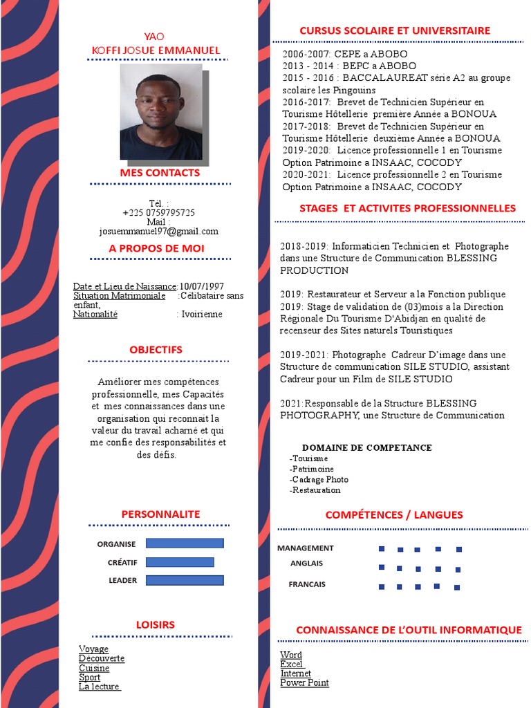 CV Emmanuel Personnalisée | PDF | Tourisme