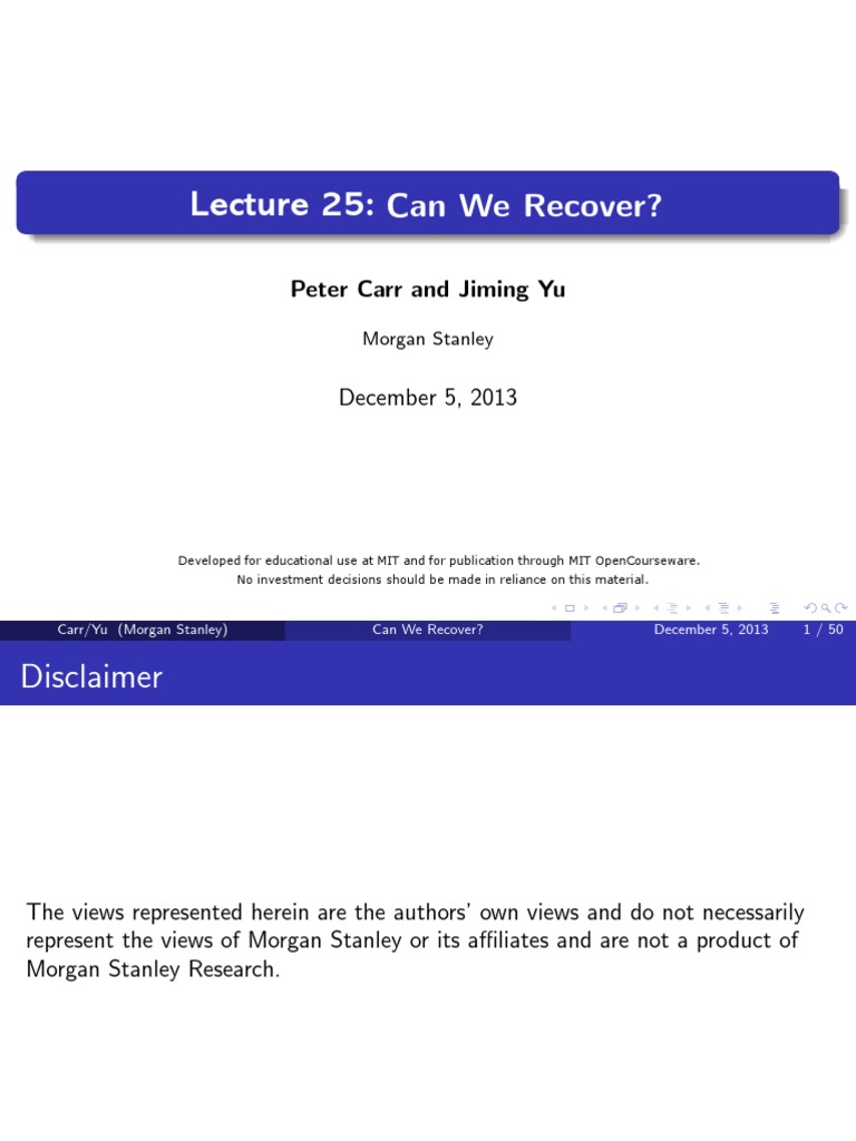 Can We Recover?: Peter Carr and Jiming Yu | PDF | Markov Chain | Eigenvalues And Eigenvectors
