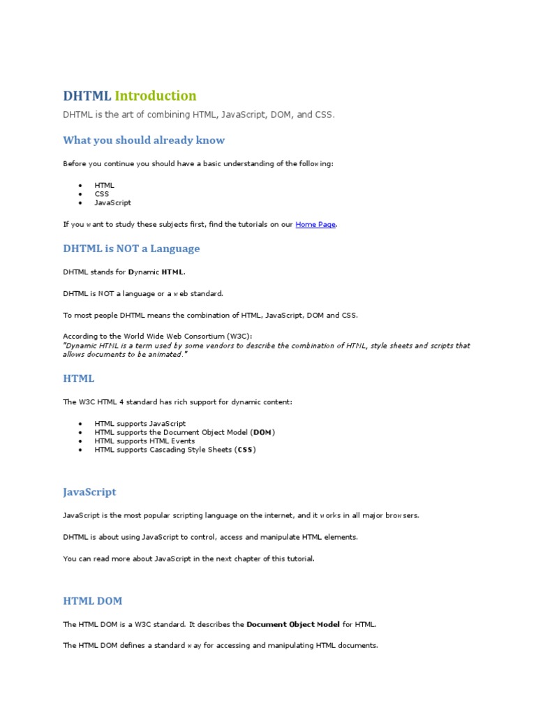 DHTML: What You Should Already Know | PDF | Dynamic Html | Document Object Model