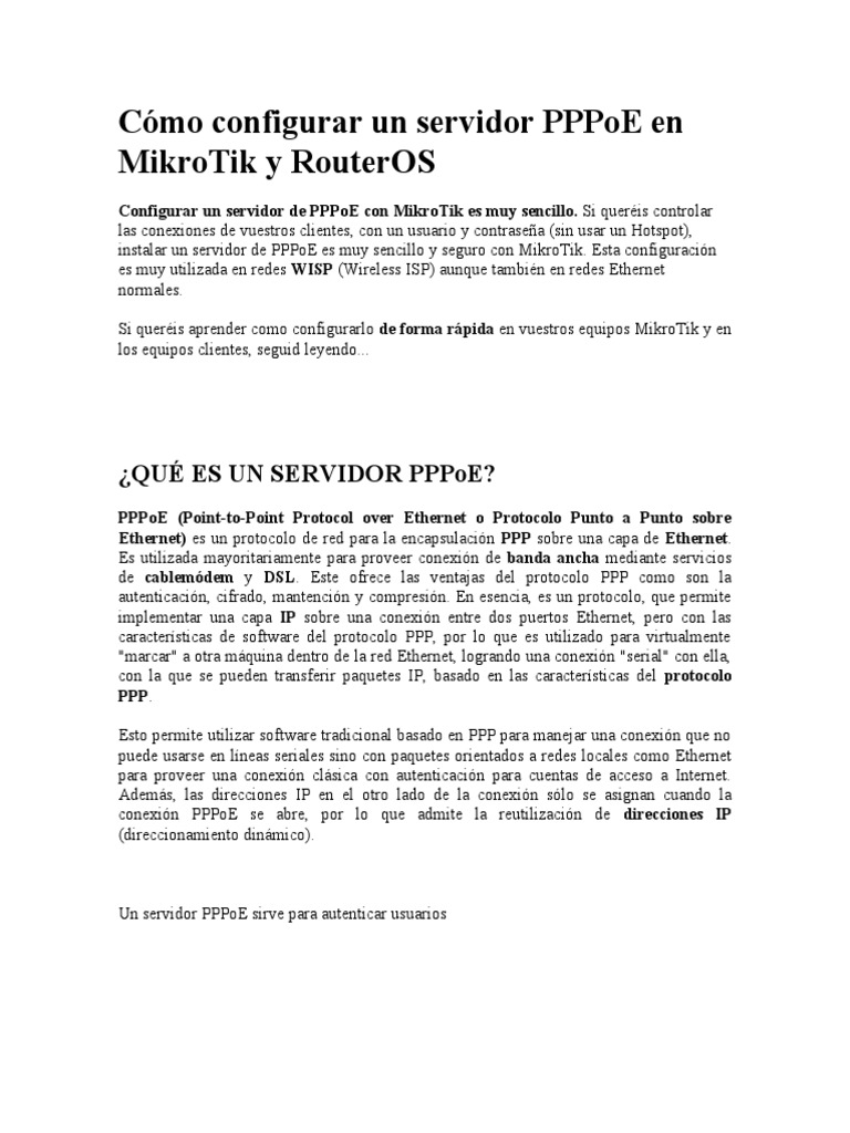 Cómo Configurar Un Servidor PPPoE en MikroTik y RouterOS | Descargar gratis PDF | Ciencias de la ...
