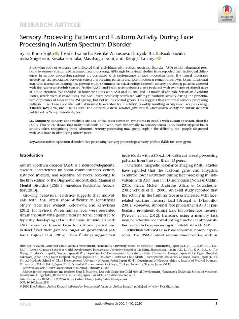 Sensory Processing Patterns and Fusiform Activity During Face ...