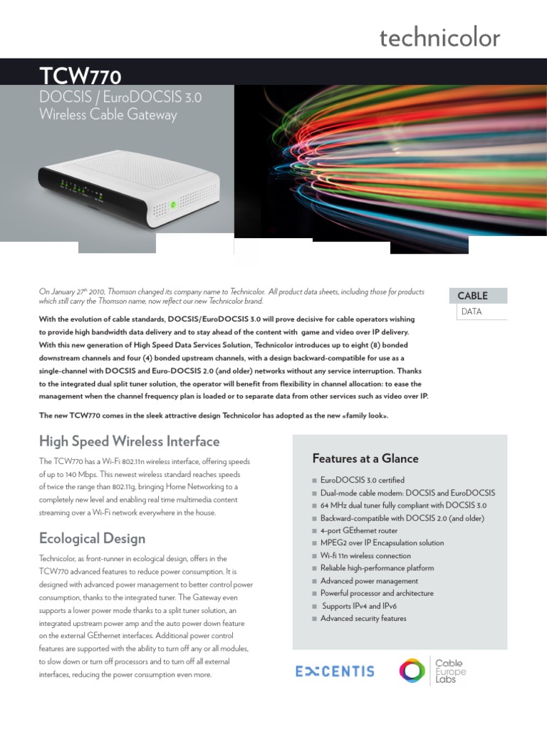 DS Technicolor TCW770 | PDF | Wi Fi | Computer Network