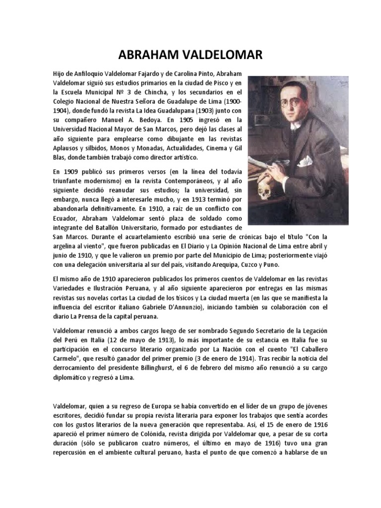 Abraham Valdelomar: Vida y Obra | PDF | Poesía | Clásicos
