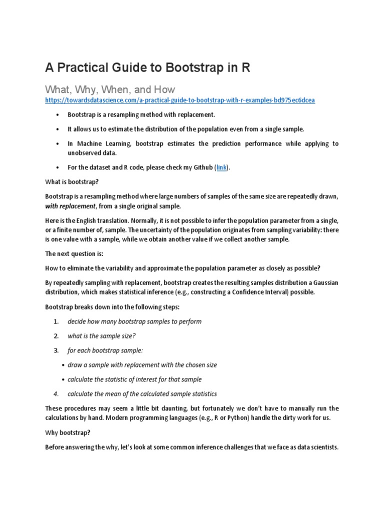 A Practical Guide To Bootstrap in R | PDF | Bootstrapping (Statistics ...