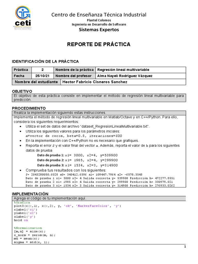 Práctica 2 Regresión Lineal Multivariable 6M | PDF | Python (lenguaje de programación ...