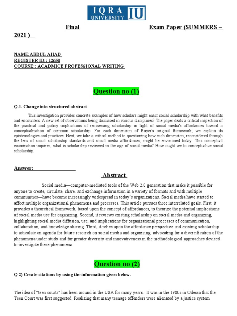 Academic Professional Writing | PDF | Adolescence | Social Media