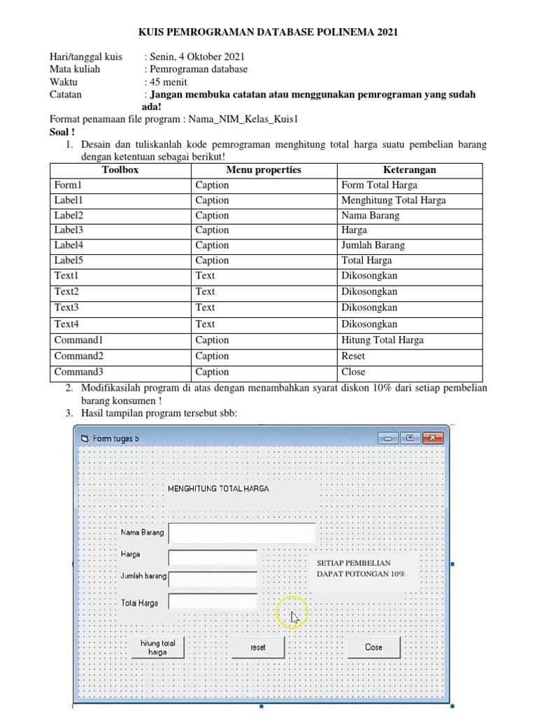 Kuis Pemrograman Database Polinema 2021 | PDF