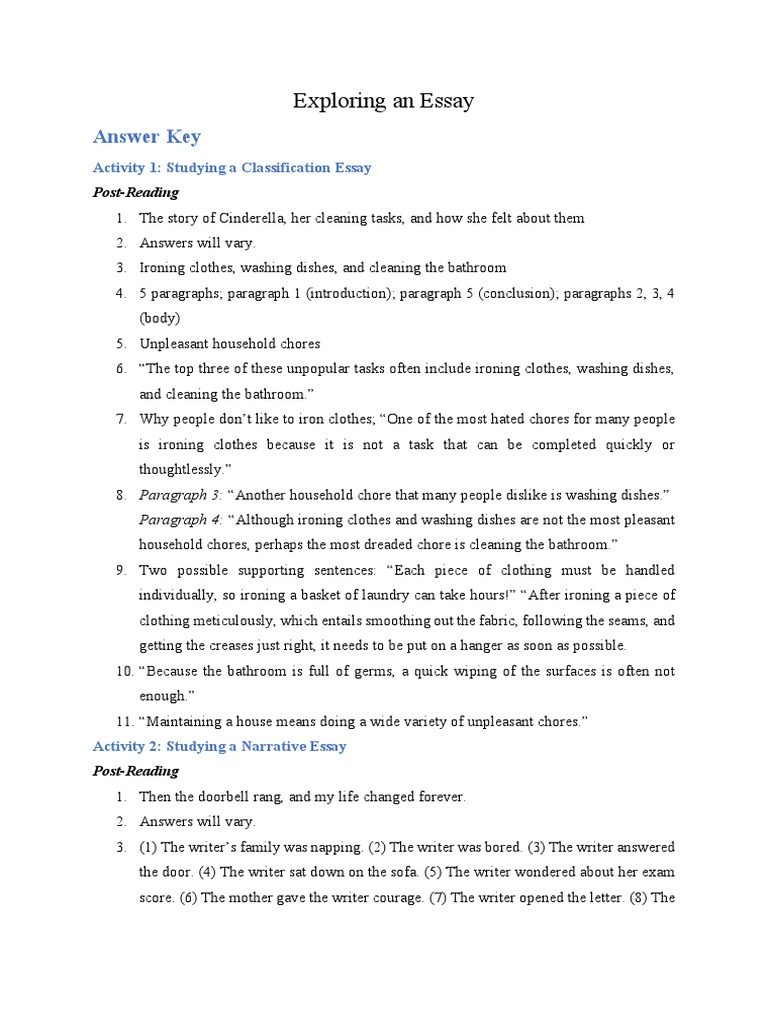 Exploring An Essay - Answer Key | PDF | Foods | Clothing