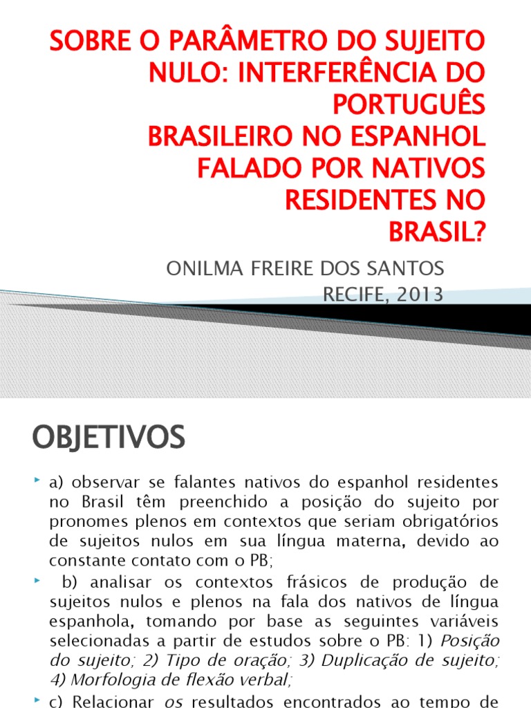 Sobre o Parametro Do Sujeito Nulo | PDF | Assunto (gramática ...