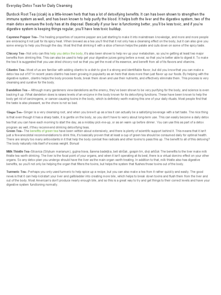 Everyday Detox Teas For Daily Cleansing | PDF | Detoxification ...