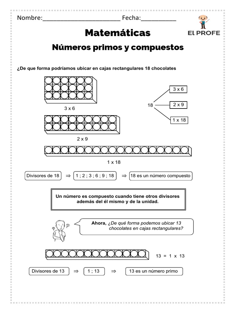 Fichas de Numeros Primos y Compuestos Elprofe20 | PDF | Teoría de los ...