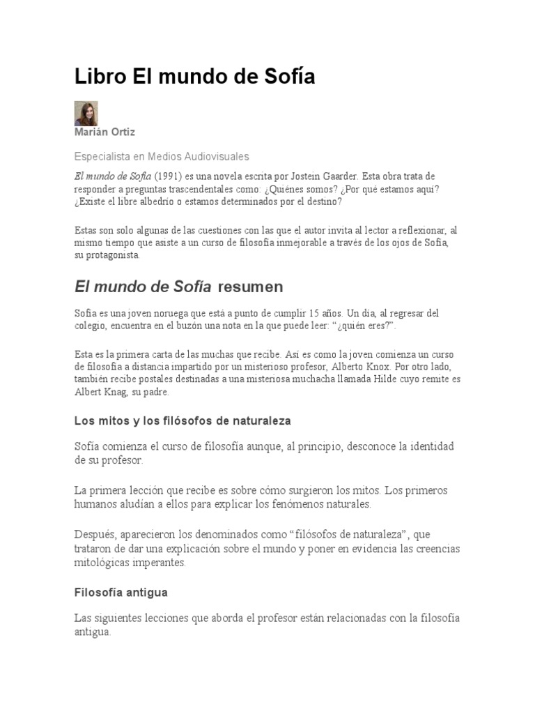 Libro El Mundo de Sofia Resumen | PDF