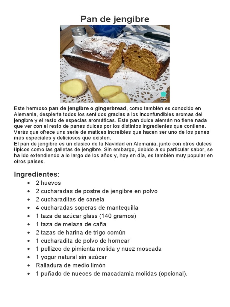 Receta de Pan de Jengibre Alemán | PDF | Panes | Postres