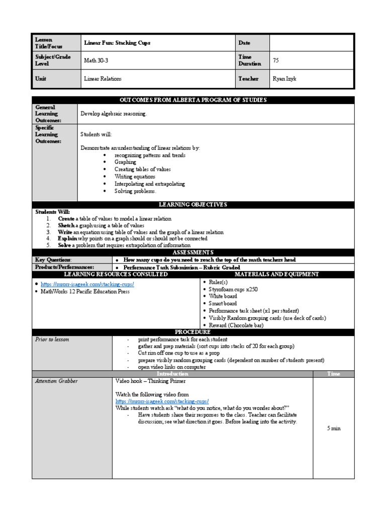 LP Linear Fun Stacking Cups | PDF | Learning | Mathematics