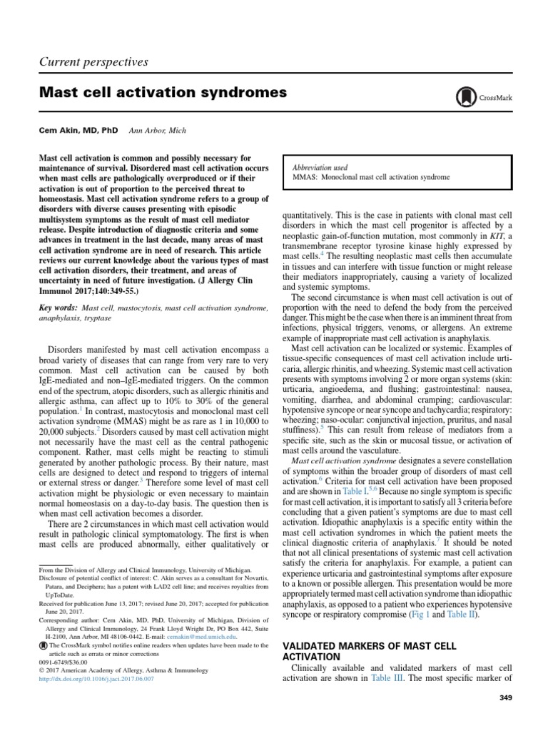 Mast Cell Activation Syndrome - Cem Akin | PDF | Allergy | Biology