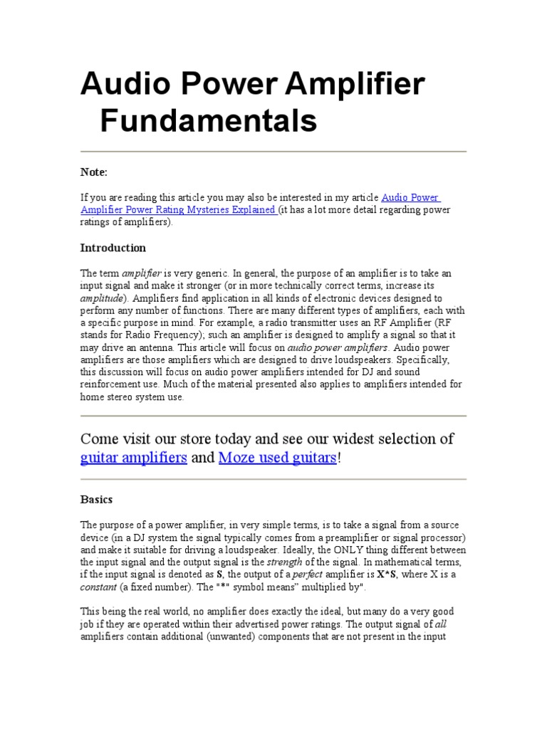 Audio Power Amplifier Fundamentals | PDF | Amplifier | Power Supply