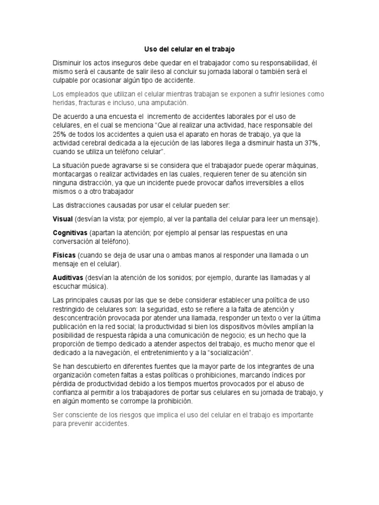 Uso Del Celular en El Trabajo | PDF | Teléfonos móviles