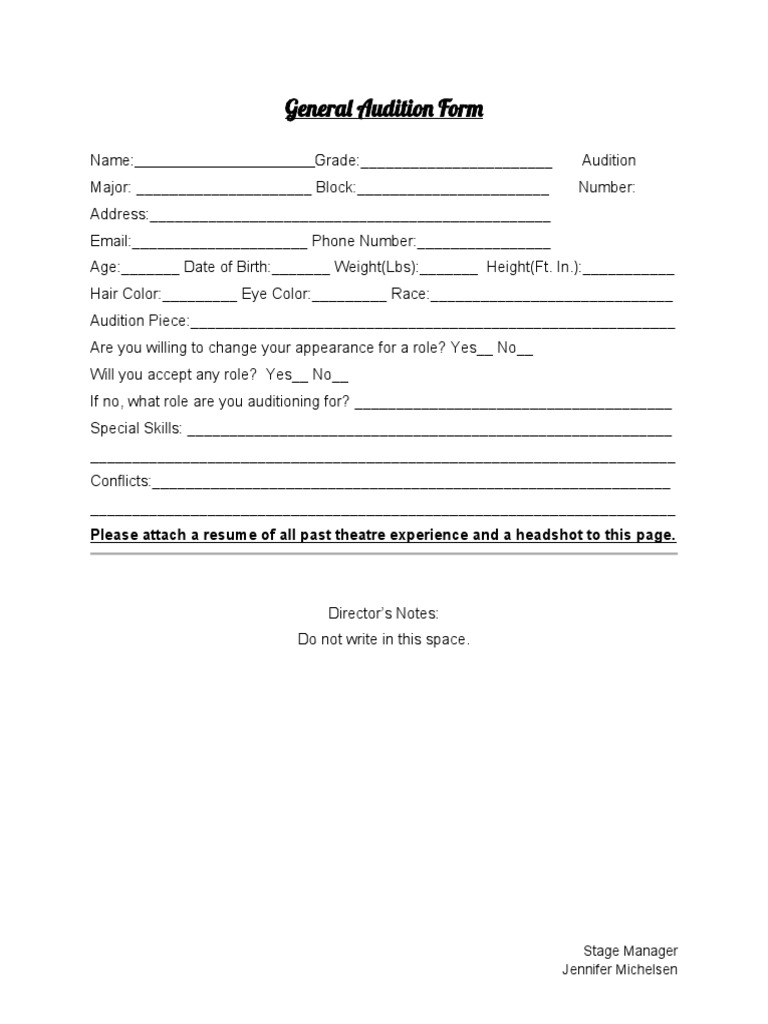 General Audition Form Template | PDF