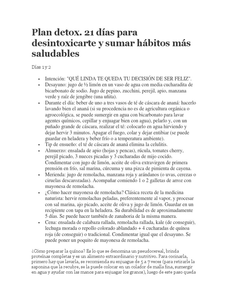 Plan Detox de 21 Días para Salud Integral | PDF | ensalada | Alimentos