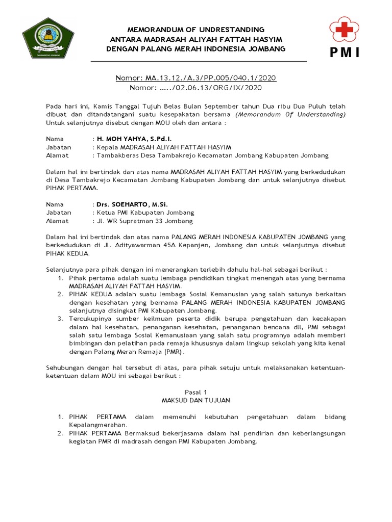 MOU PMI Edited | PDF | Pengelolaan Keuangan & Uang