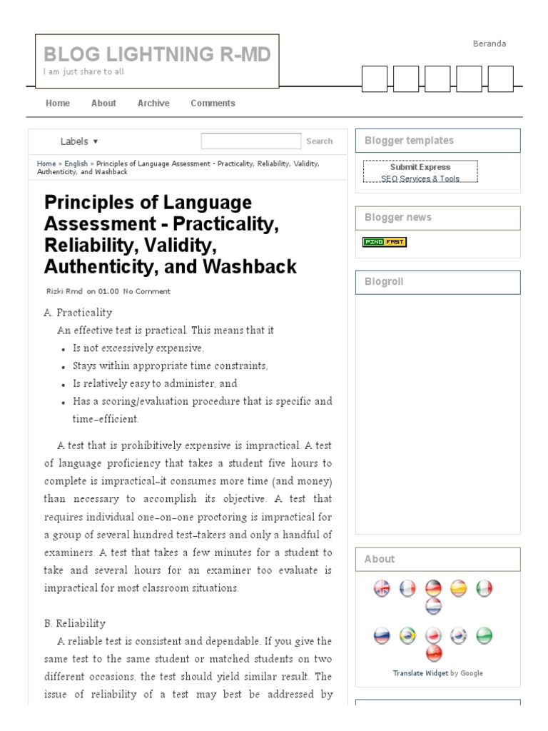 Blog Lightning R-MD: Principles of Language Assessment - Practicality ...