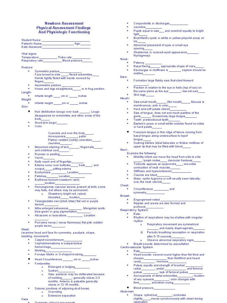 Newborn Assessment | PDF | Pulse | Anatomical Terms Of Location