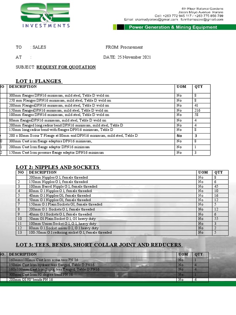 RFQ For Galvanised Pipes and Fittings | Download Free PDF | Civil ...