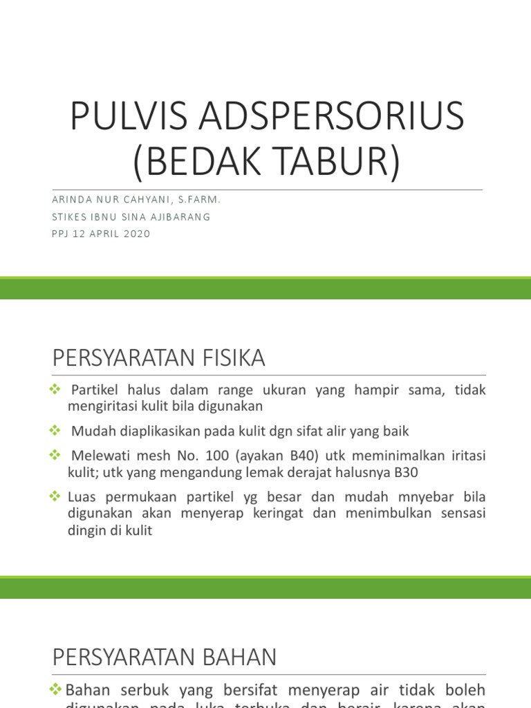 Pulvis Adspersorius (Bedak Tabur) PJJ | PDF