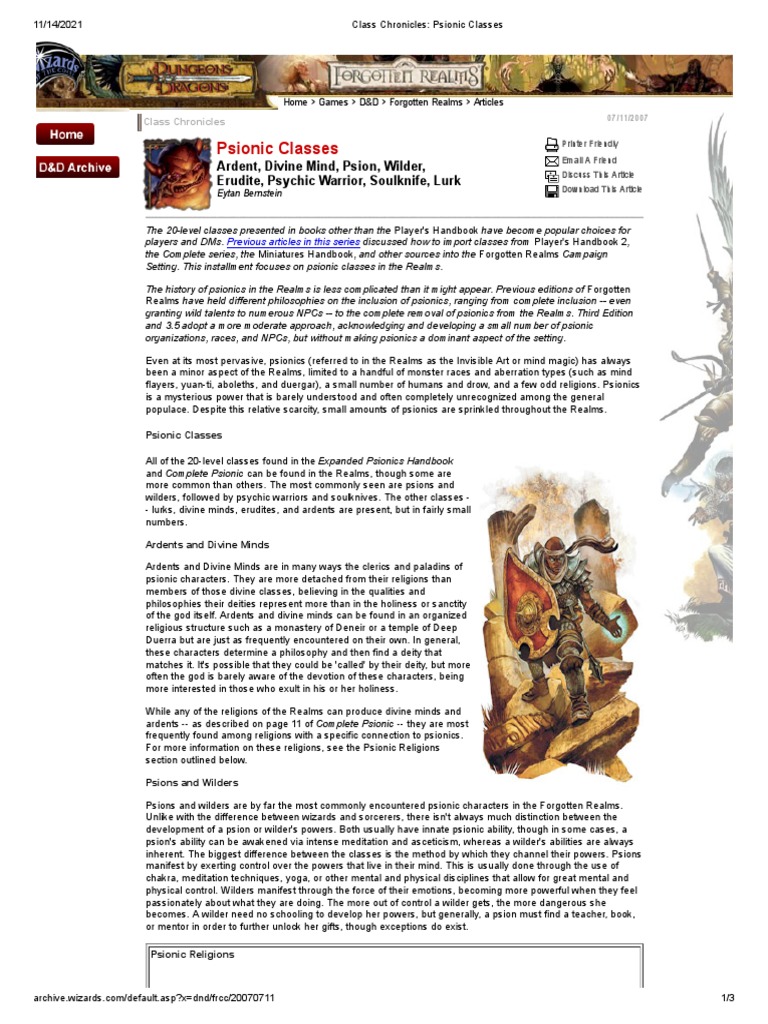 Psionic Classes: Ardent, Divine Mind, Psion, Wilder, Erudite, Psychic ...