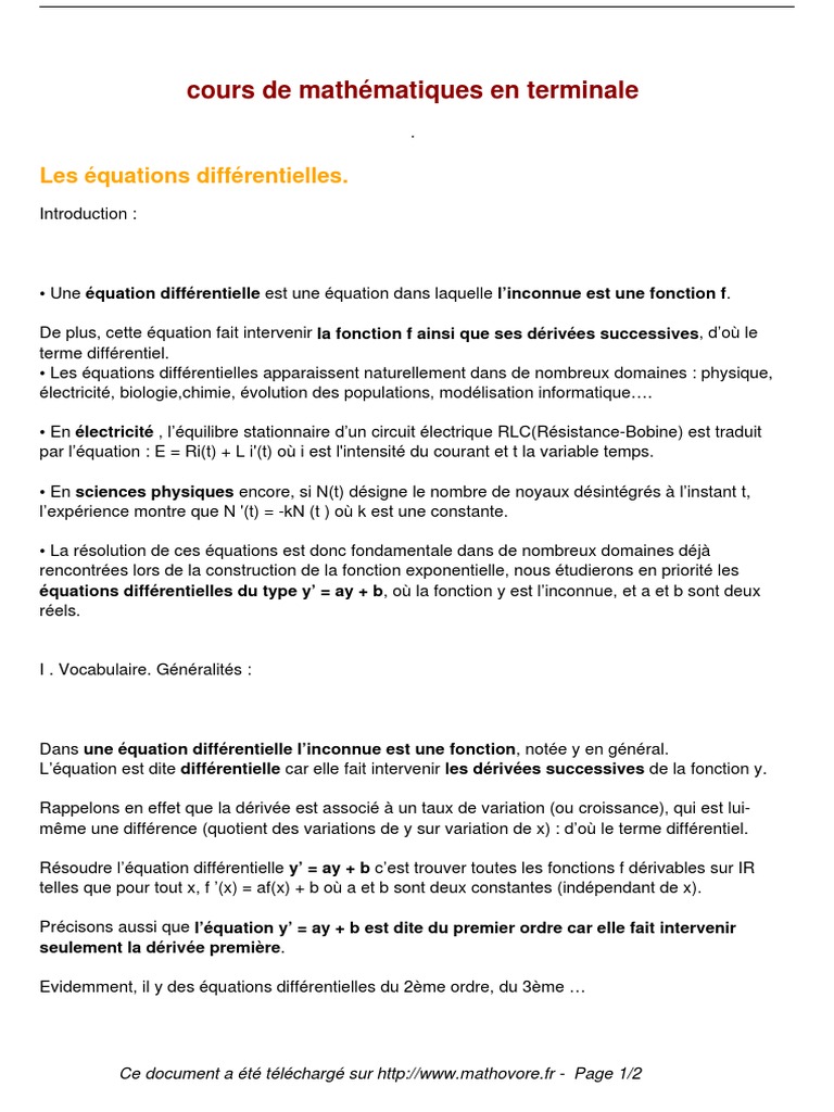 Cours Les Equations Differentielles Maths Terminale 17 | Download Free ... Cours Les Equations Differentielles Maths Terminale 17 | Download Free ...